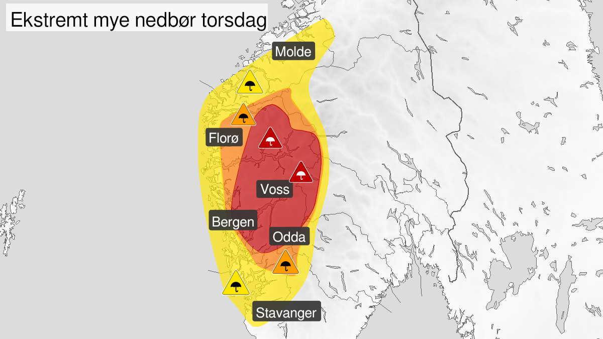 Mest nedbør er det ventet i indre og midtre deler av Vestland fylke, der det spesielt på dagtid ...